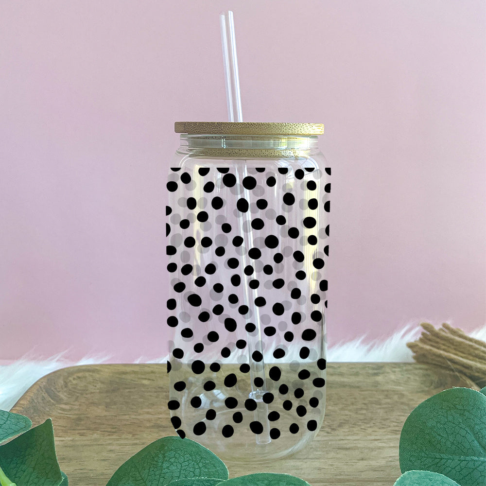 Simple Black Dots Frosted Glass Can – Cups 4 Cuties